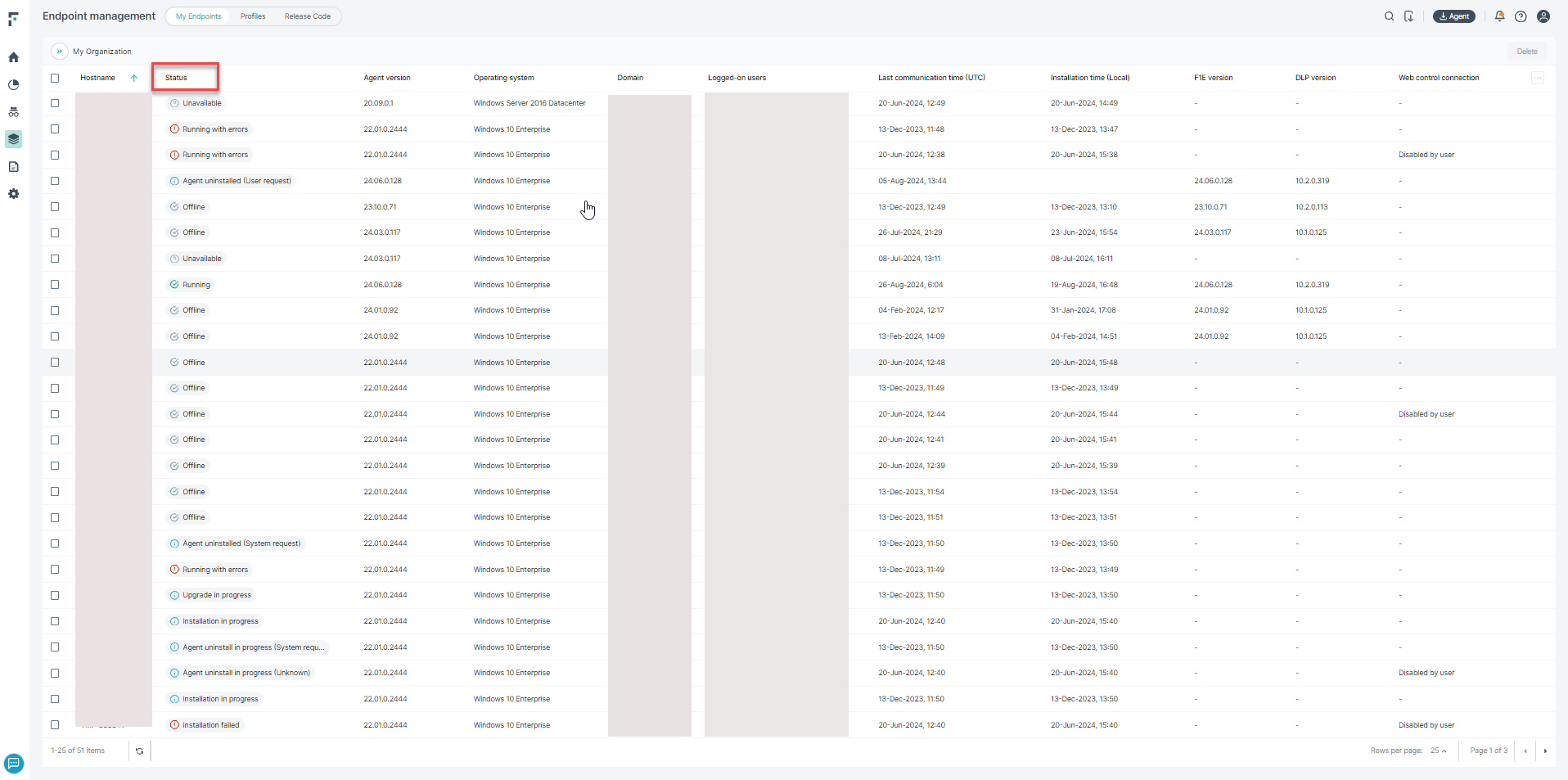Viewing the agent status on Forcepoint Cloud Security Gatewayportal